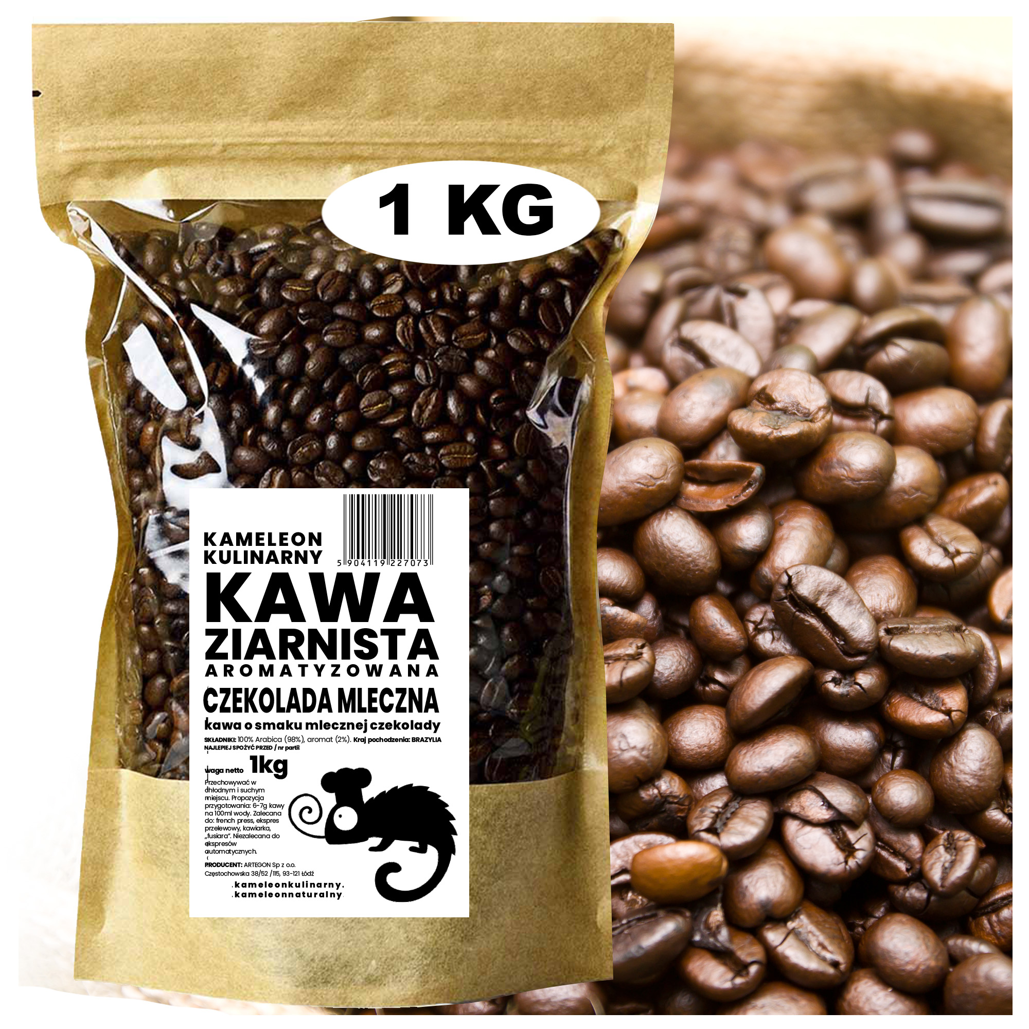 KAMELEON KULINARNY KAWA SMAKOWA ziarnista CZEKOLADA MLECZNA 1kg - Arena.pl