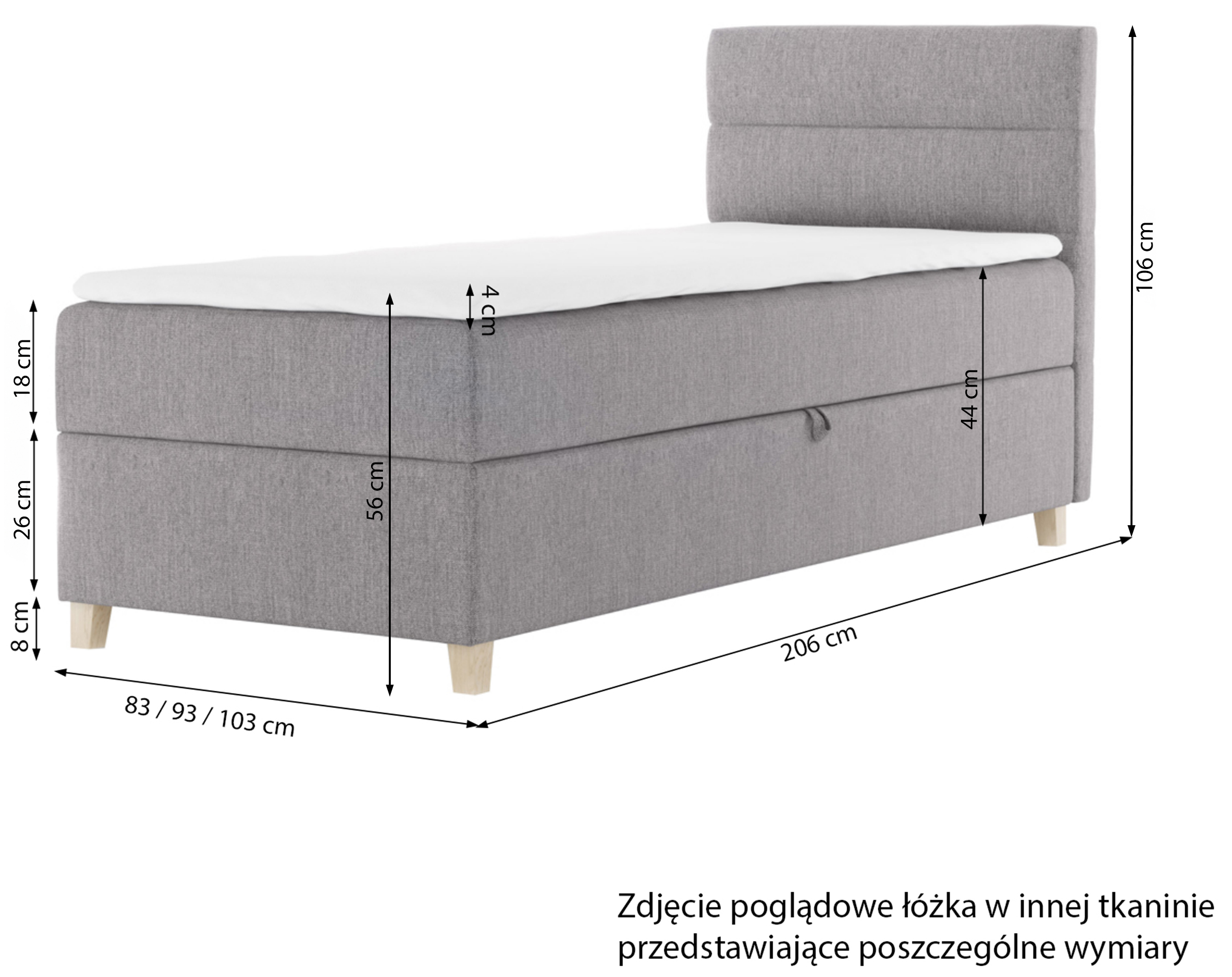 Łóżko kontynentalne 90x200 cm Charolle z pojemnikiem i topperem ...